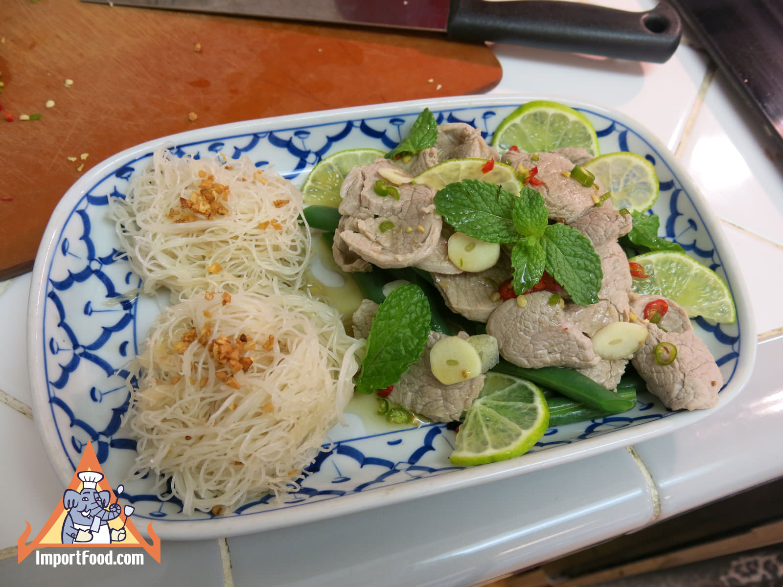Recipe Rice Vermicelli Garlic Lime Pork, 'Sen Mee Pad Kratiem Moo Manao'