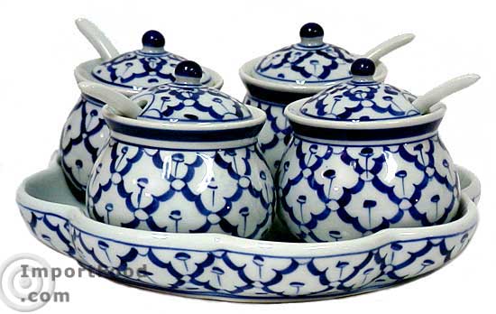 ImportFood.com handpainted Thai ceramic condiment set